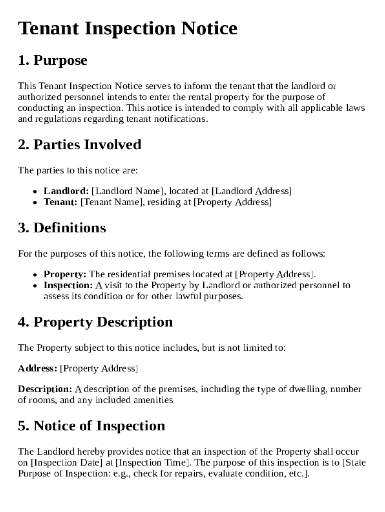 Fillable Online Tenant Inspection Notice Template Fax Email Print ...