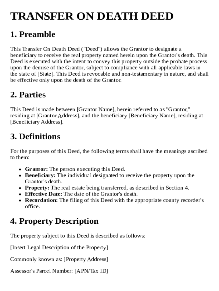Fillable Online Transfer On Death Deed Template Fax Email Print - pdfFiller
