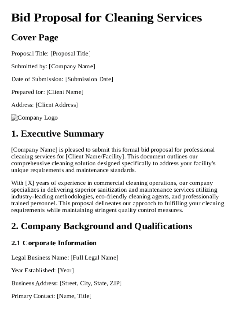 Fillable Online Bid Proposal for Cleaning Services Template Fax Email Print - pdfFiller