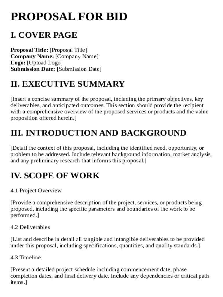 Fillable Online Proposal for Bid Template Fax Email Print - pdfFiller