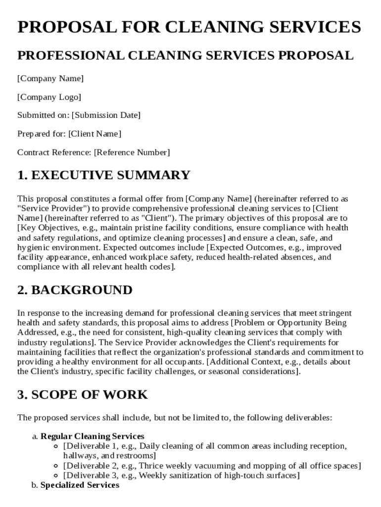 Fillable Online Proposal for Cleaning Services Template Fax Email Print - pdfFiller