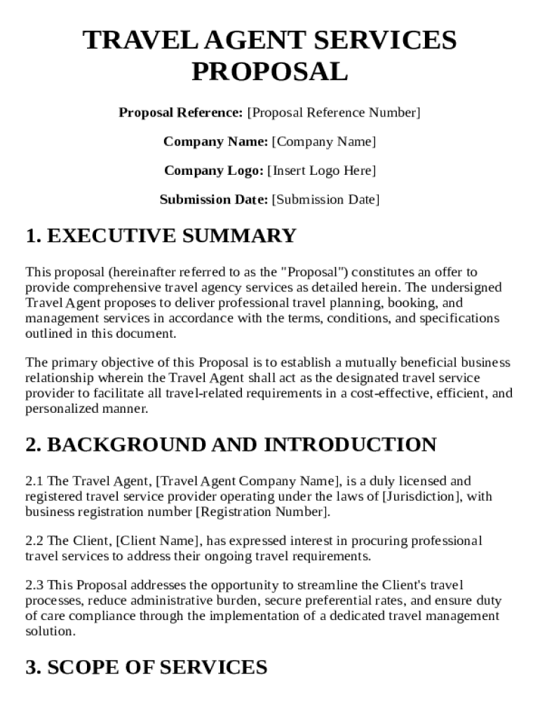 Fillable Online Travel Agent Proposal Template Fax Email Print - pdfFiller