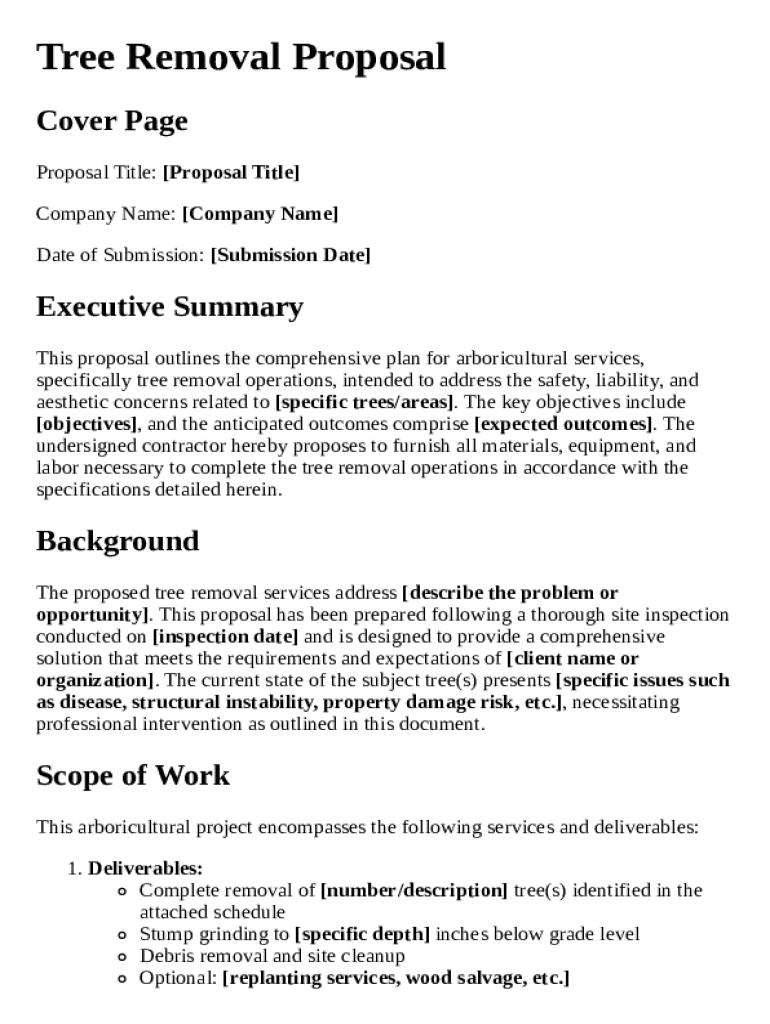 Fillable Online Tree Removal Proposal Template Fax Email Print - pdfFiller