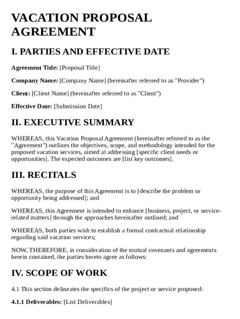 Fillable Online Vacation Proposal Template Fax Email Print - pdfFiller