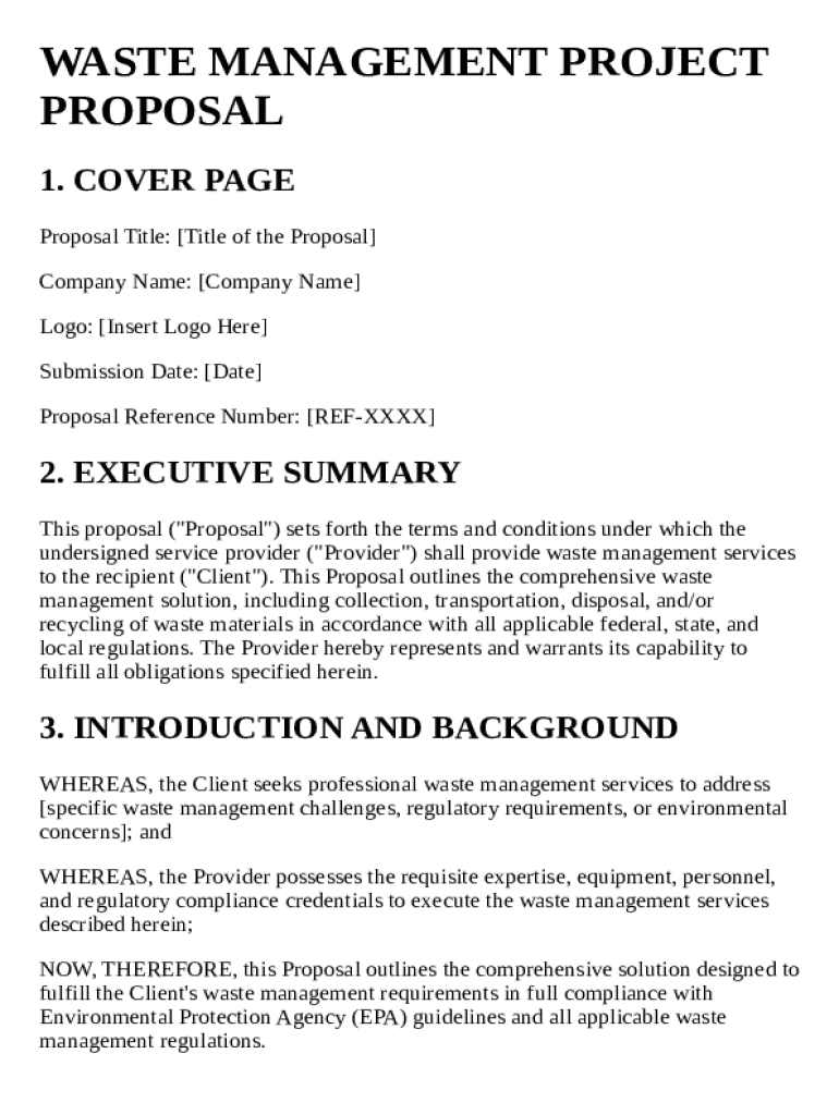 Fillable Online Waste Management Project Proposal Template Fax Email ...