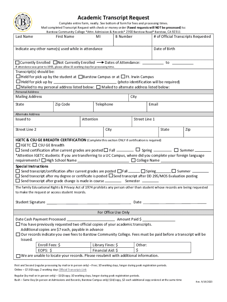 Fillable Online Download Your Free Transcript Request Form Template Fax ...