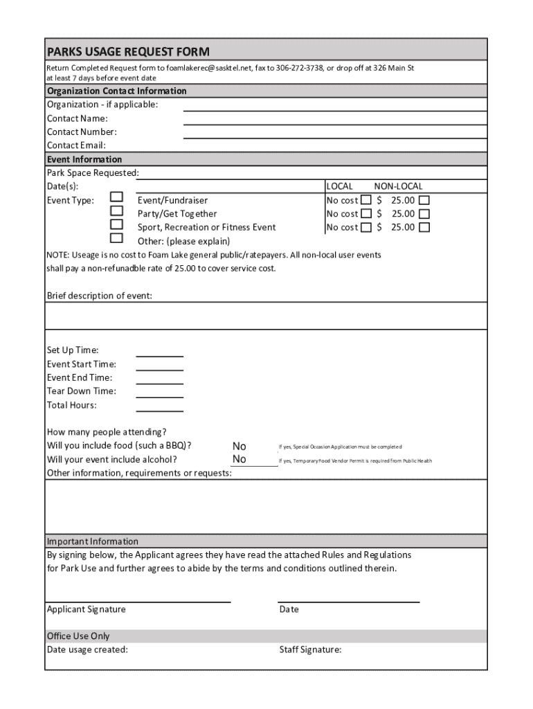 Fillable Online parks usage request form Fax Email Print - pdfFiller