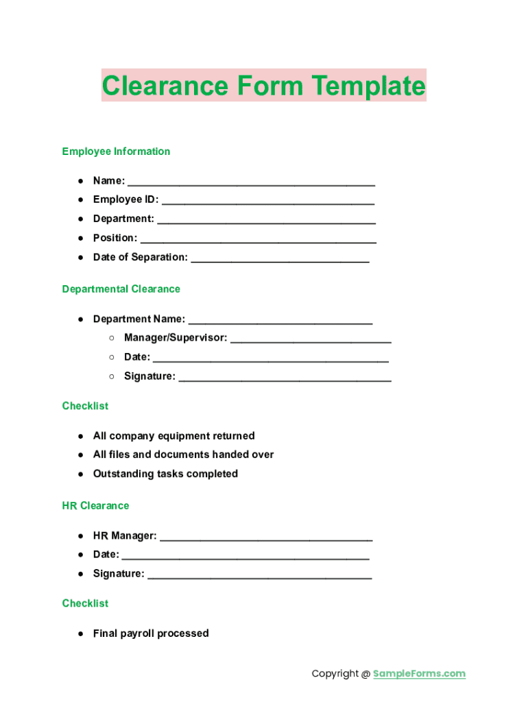 Fillable Online Clearance Form Template Fax Email Print - pdfFiller