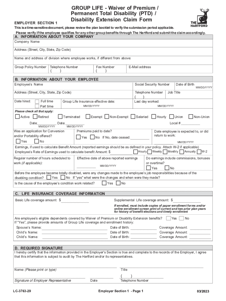Fillable Online GROUP LIFE INSURANCE CLAIM FORM WAIVER OF ... Fax Email ...