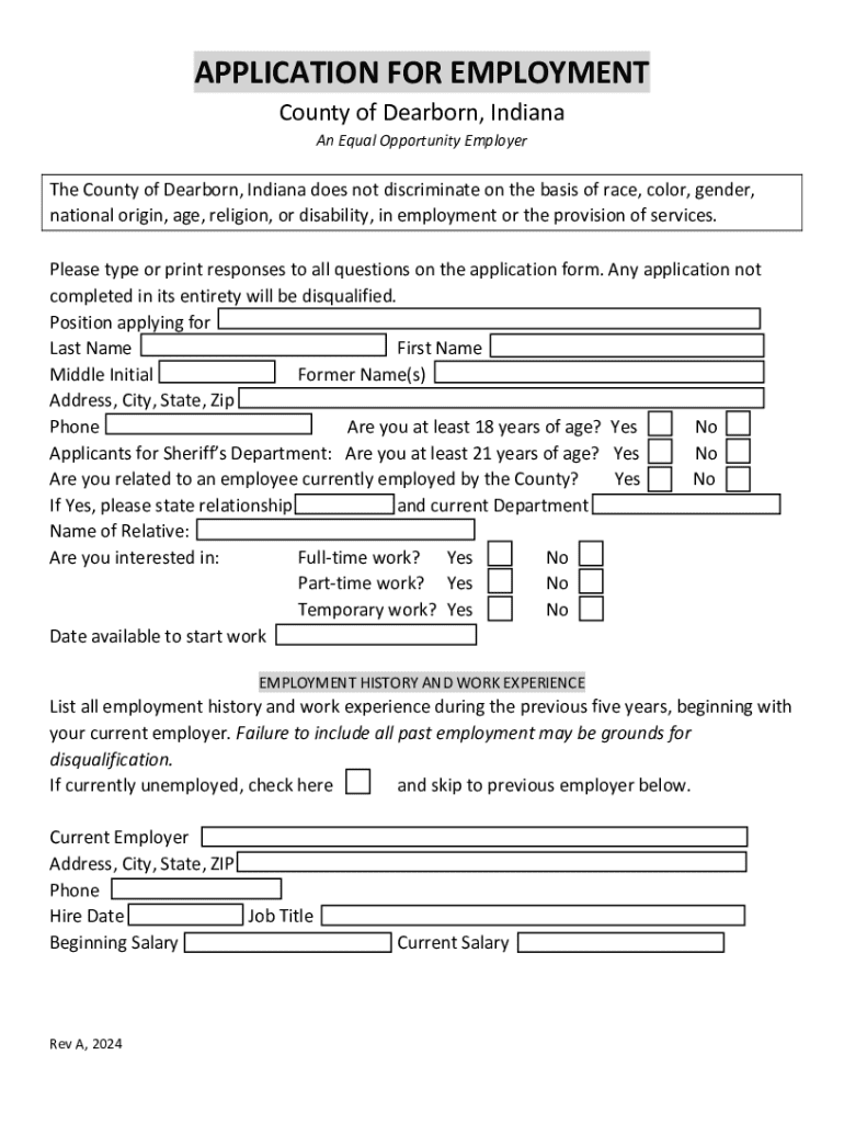 Fillable Online Fillable Online APPLICATION FOR EMPLOYMENT County ...