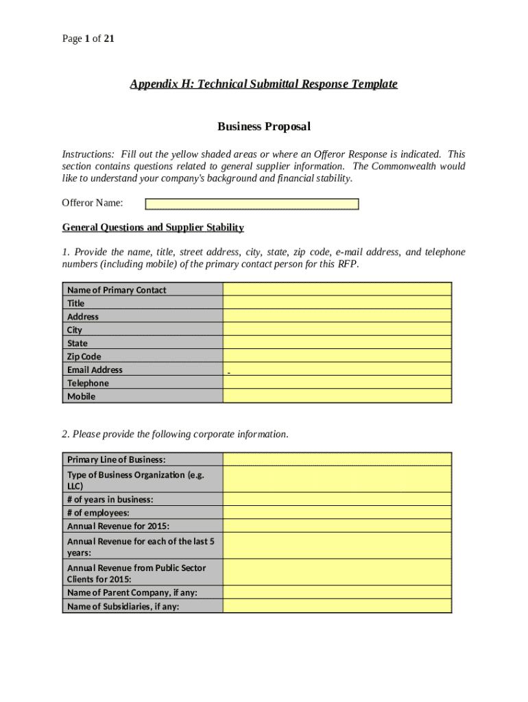 Appendix H: Technical Submittal Response Template Doc Template | pdfFiller