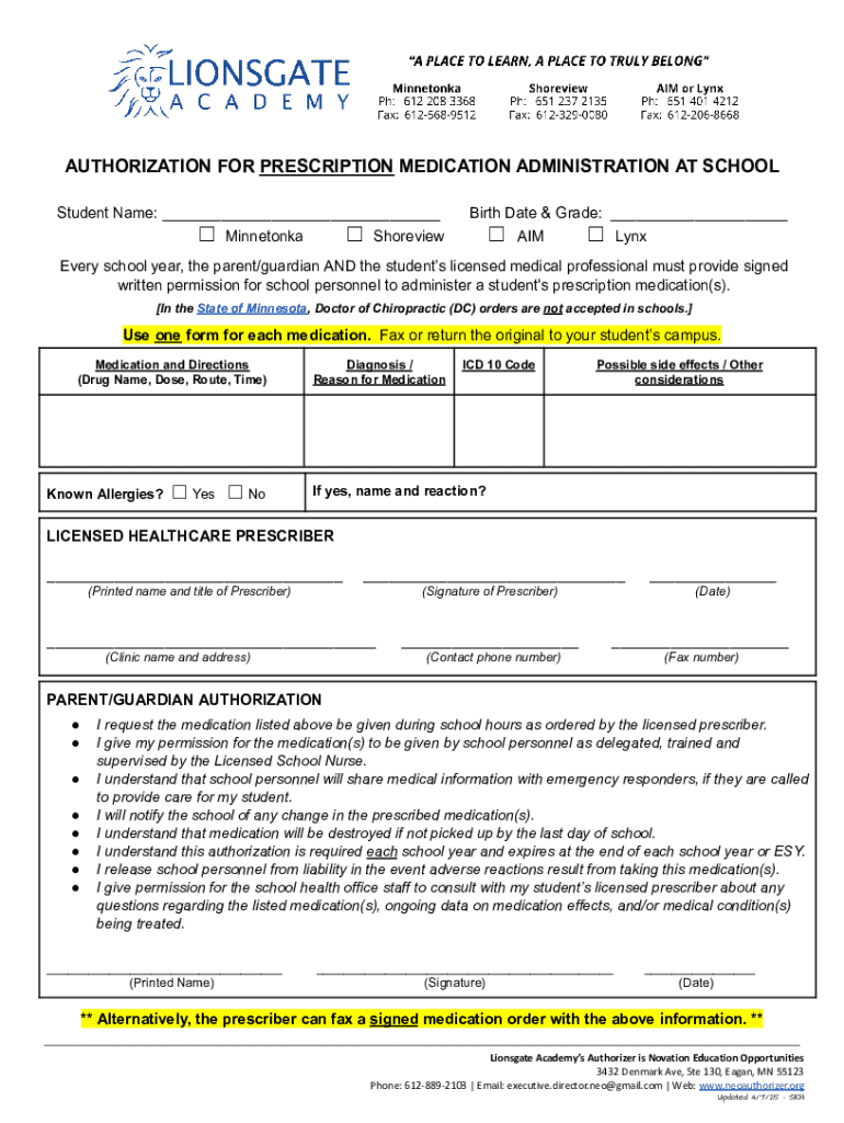 Fillable Online 25-26 RX Medication Authorization Form Fax Email Print ...