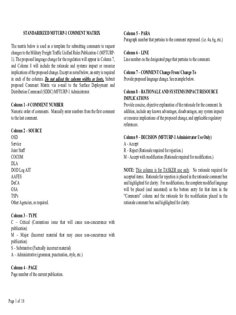 Fillable Online Blank Comment Matrix Fax Email Print - pdfFiller