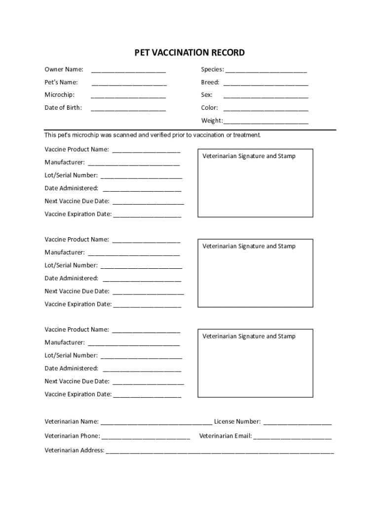 Fillable Online Pet Vaccination Record Fax Email Print - pdfFiller