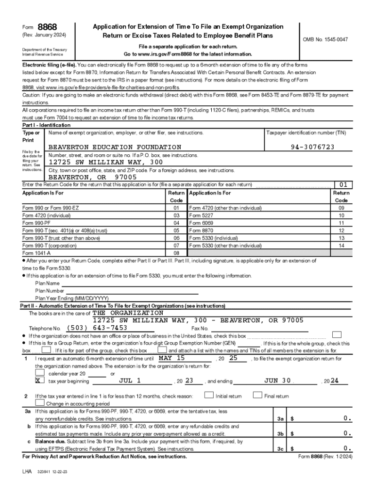 Fillable Online Application for Extension of Time to File an Exempt ...