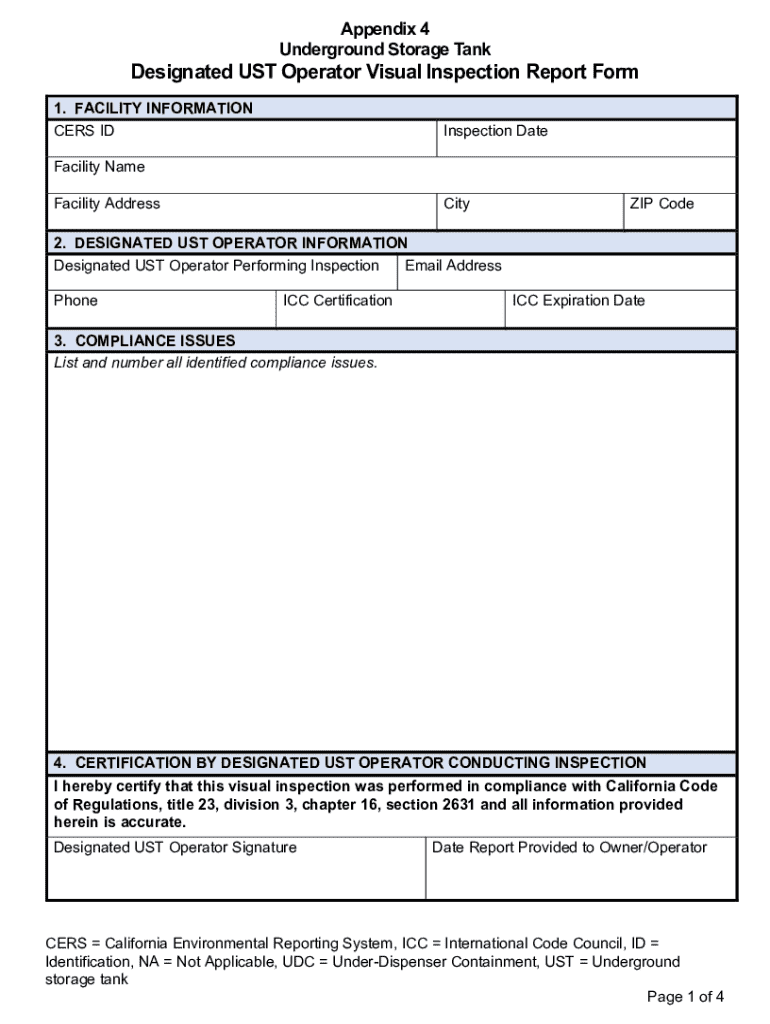 Fillable Online Designated UST Operator Visual Inspection Report Form ...