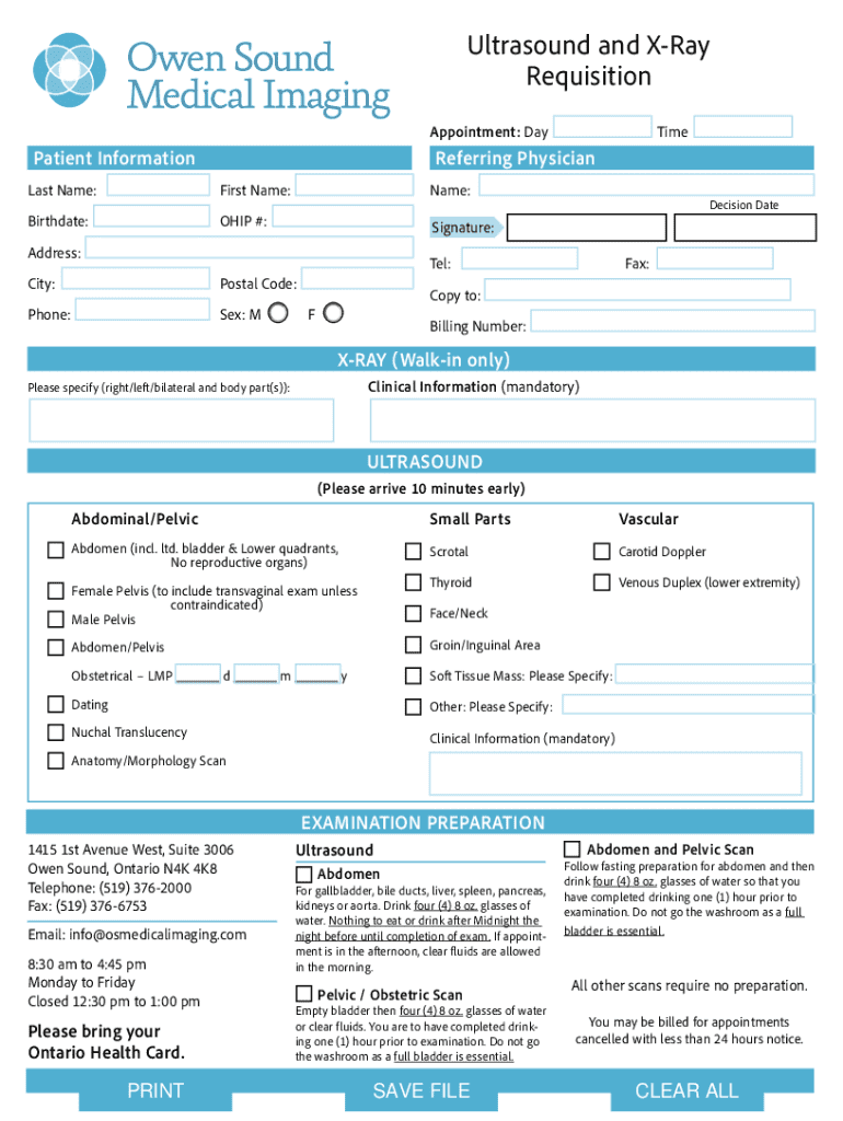 Fillable Online Ultrasound and X-Ray Requisition Fax Email Print ...