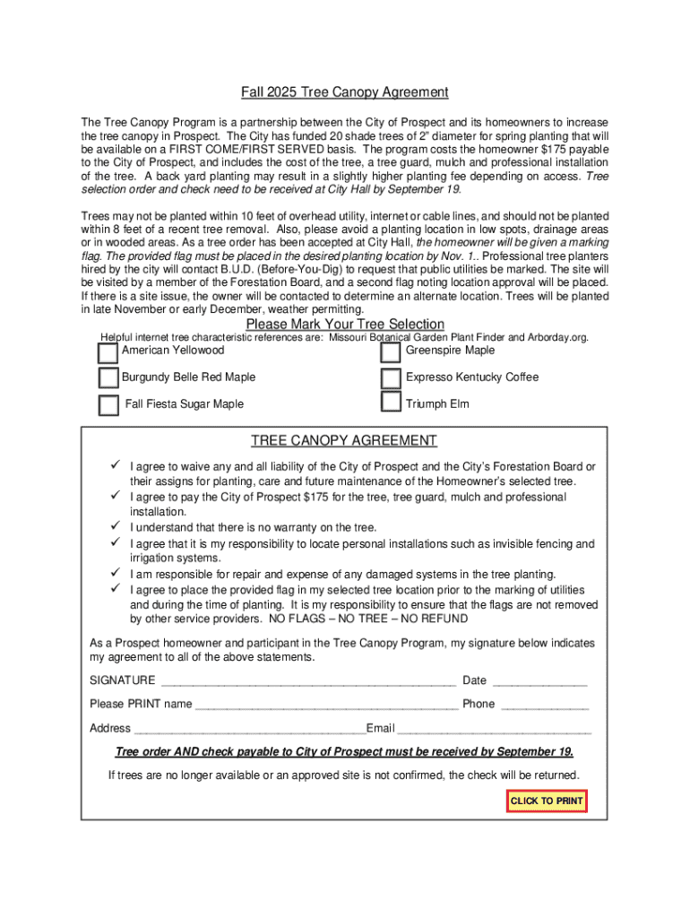Fillable Online Canopy Tree Agreement. Canopy Tree Agreement Fax Email ...
