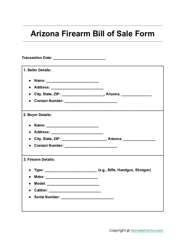 Fillable Online Free Arizona Firearm Bill of Sale Template - PDF - eForms Fax Email Print ...