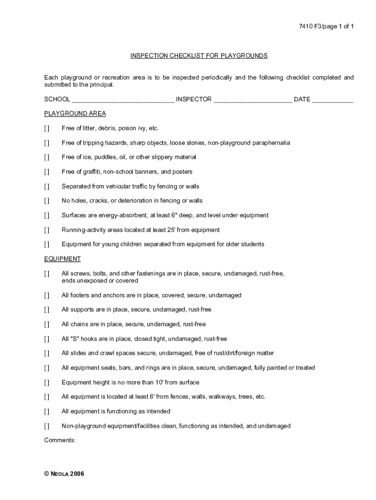 Fillable Online Playground Inspection Checklist for Safe Play Areas Fax Email Print - pdfFiller