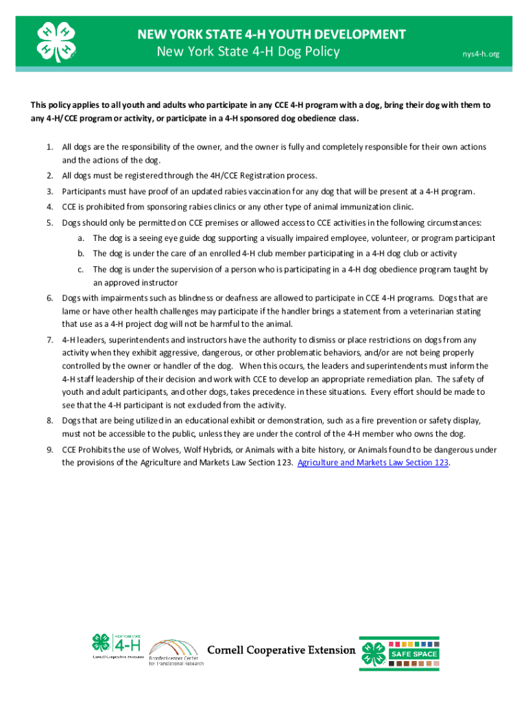 Fillable Online UPDATE: NYS 4-H Dog Policy Now Available Fax Email Print - pdfFiller