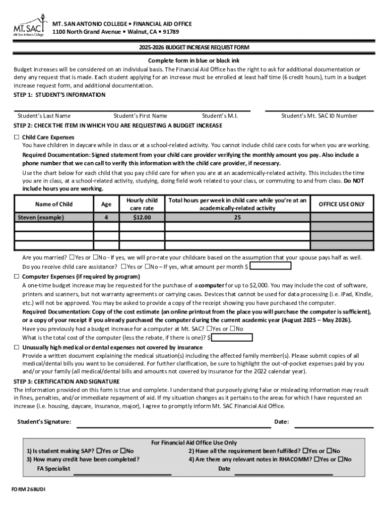 Fillable Online 2025-2026 Budget Increase Request Form. 2025-2026 ...