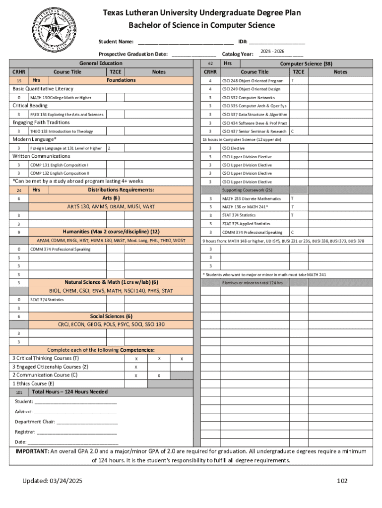 Fillable Online Program: Major in Computer Science, B.S. Fax Email Print - pdfFiller