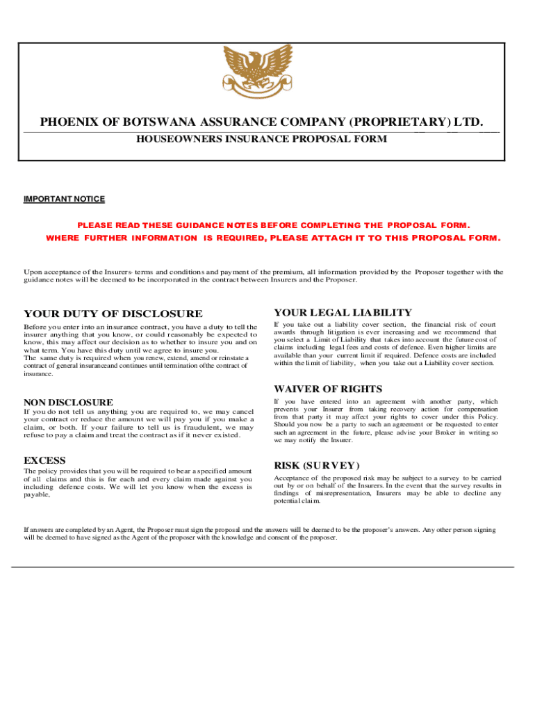 Fillable Online houseowners insurance proposal form Fax Email Print ...