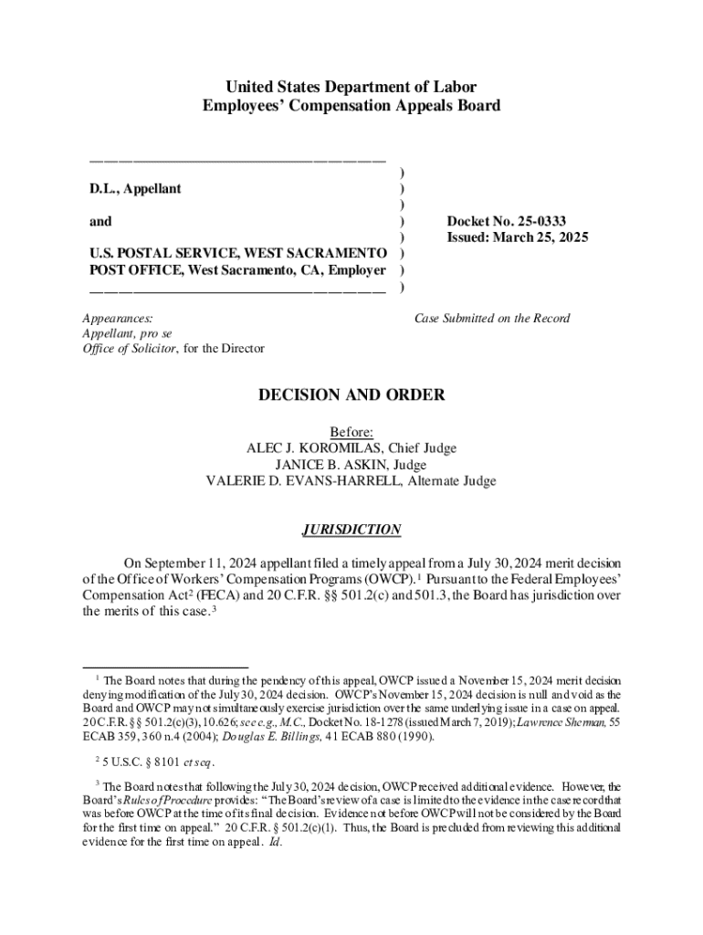 Fillable Online 25-0333: D.L. and U.S. POSTAL SERVICE, WEST SACRA ...
