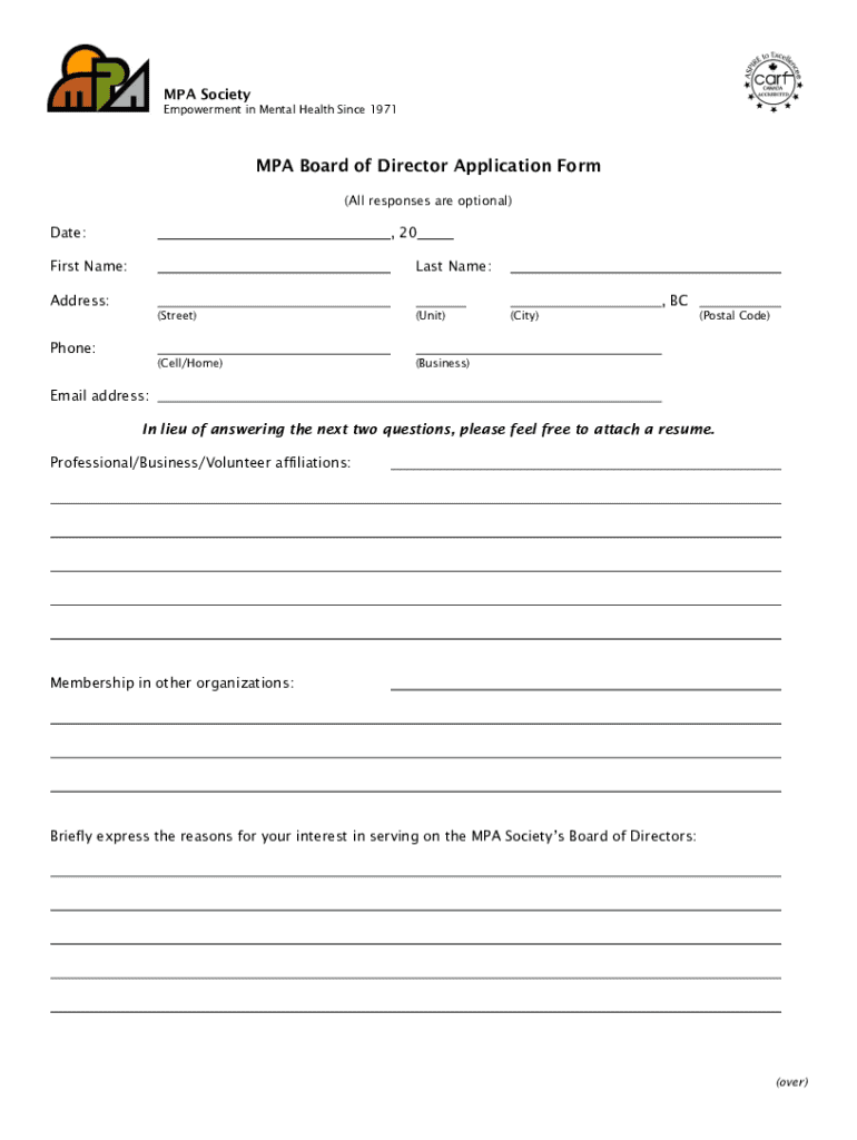 Fillable Online MPA Board of Director Application Form Fax Email Print - pdfFiller