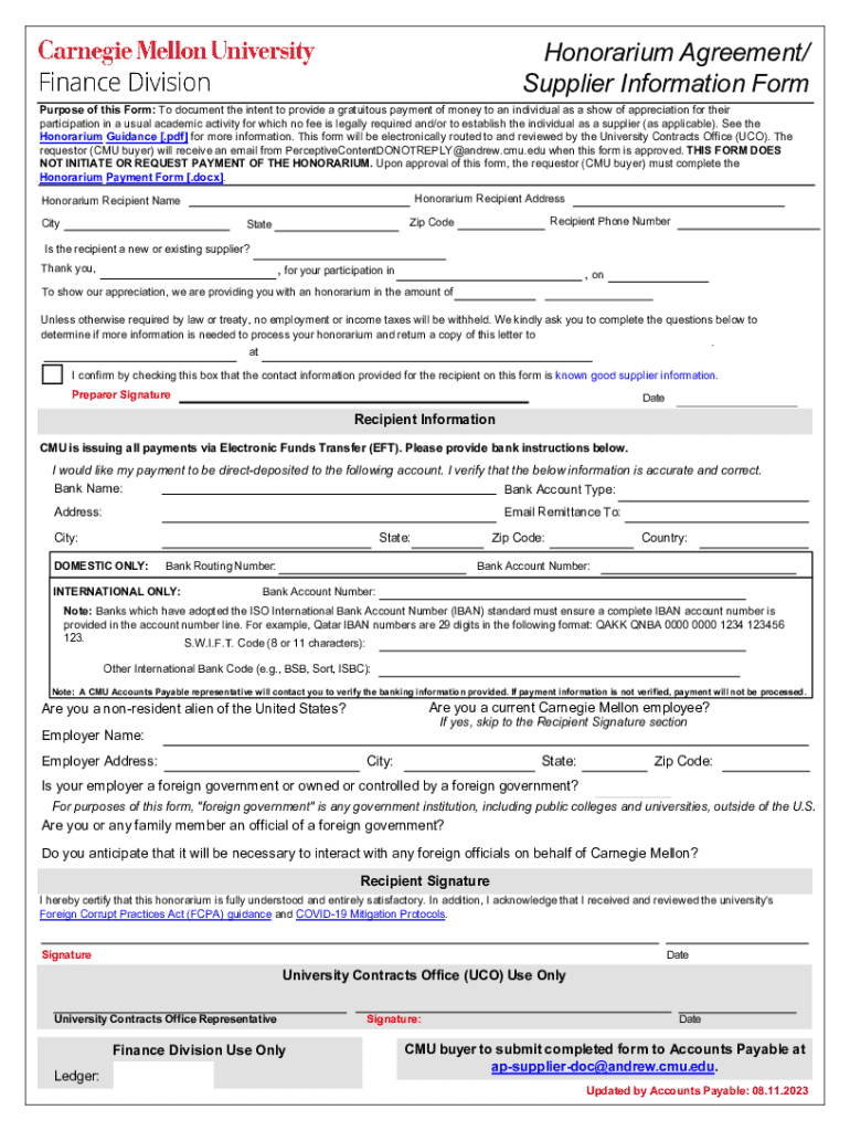 Fillable Online Honorarium+Agreement+Template. ... Fax Email Print ...