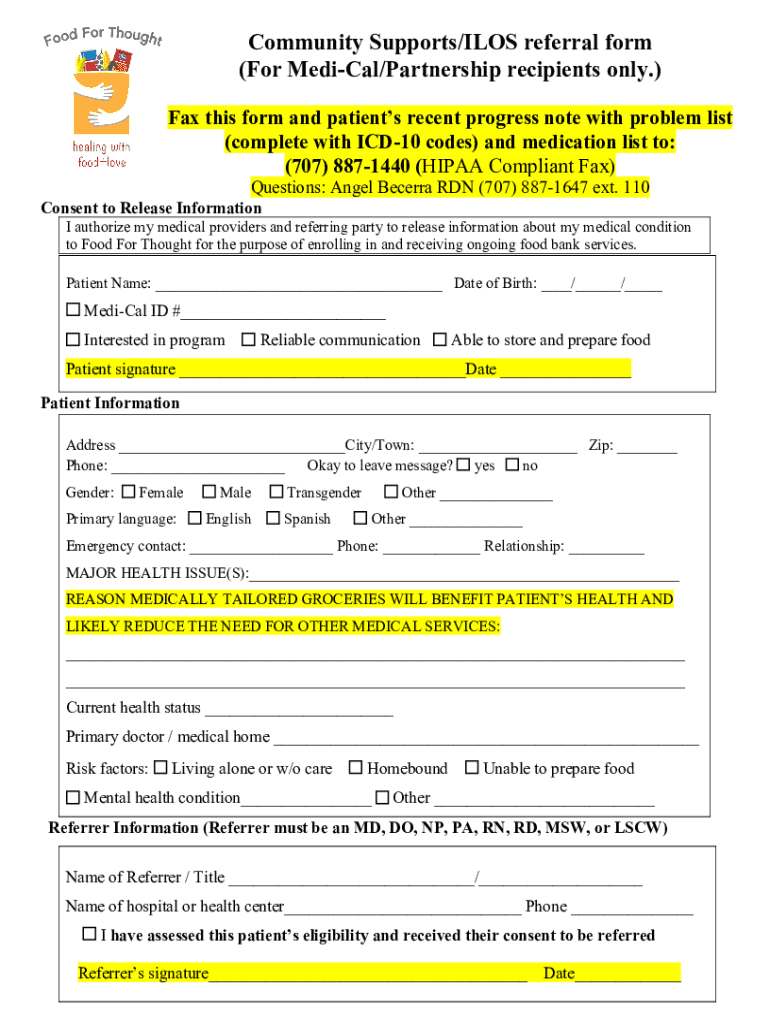 Fillable Online Community Supports/ILOS referral form (For Medi-Cal/ ... Fax Email Print - pdfFiller