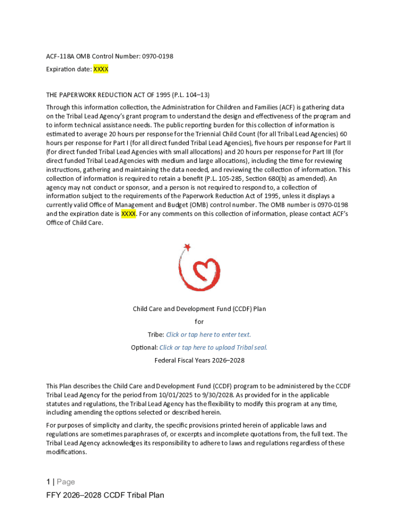 Fillable Online FFY 2026-2028 Tribal CCDF Plan Preprint. FFY 2026-2028 Tribal CCDF Plan Preprint ...