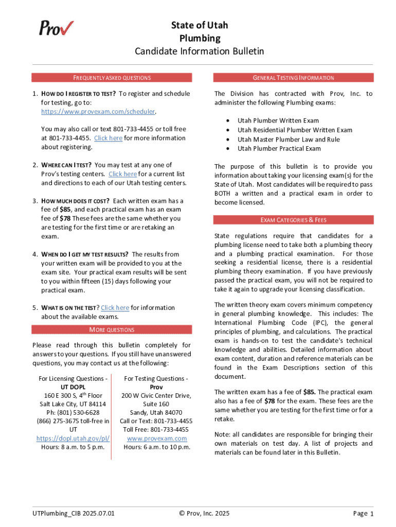 Fillable Online Division Licensing Exams Schedule an Exam - DOPL - Utah.gov Fax Email Print ...