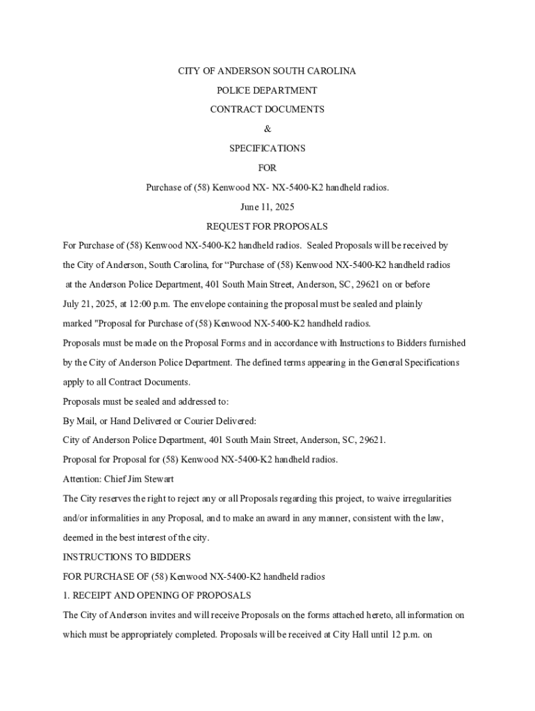 Fillable Online Anderson City Of Bids, RFPs, RFQs & Other Procurement ... Fax Email Print ...