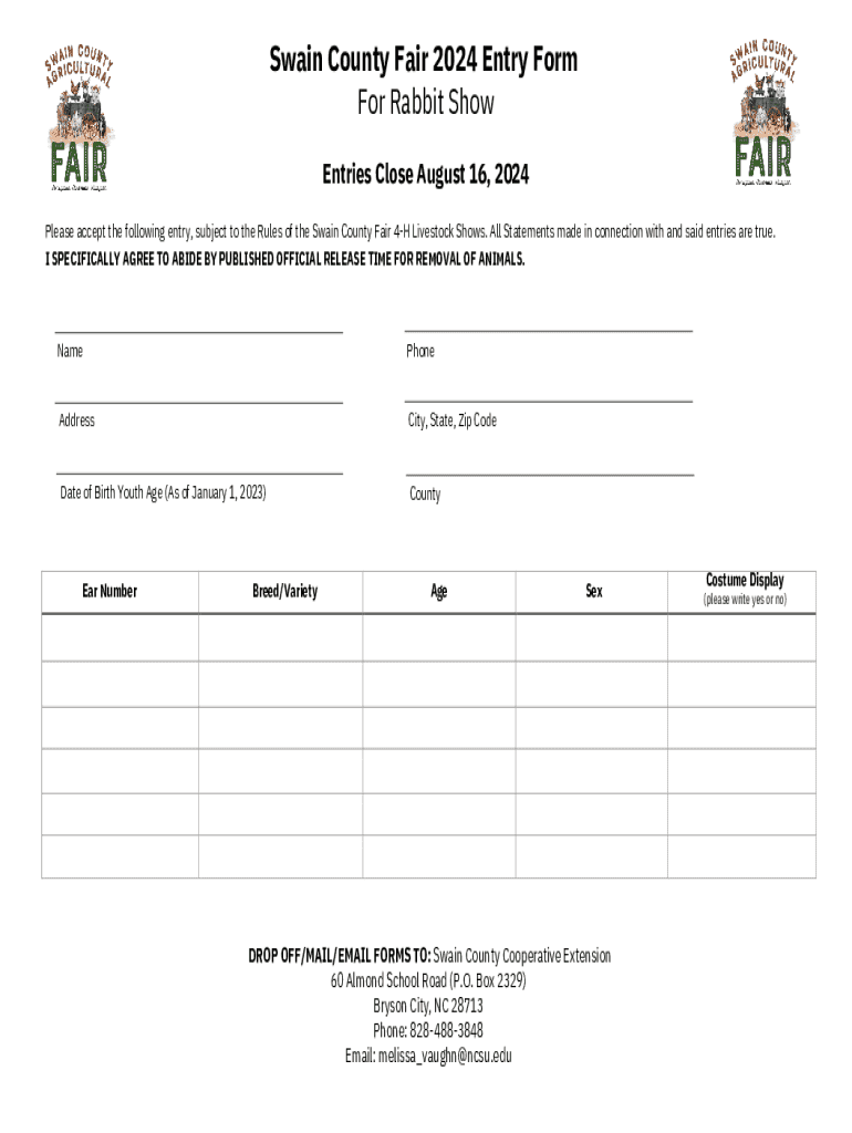 Fillable Online Rabbit Show Entry Form Fax Email Print - pdfFiller
