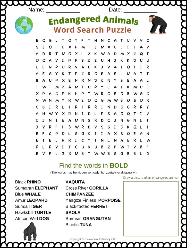 Fillable Online Endangered Animals Word Search Puzzle Fax Email Print ...