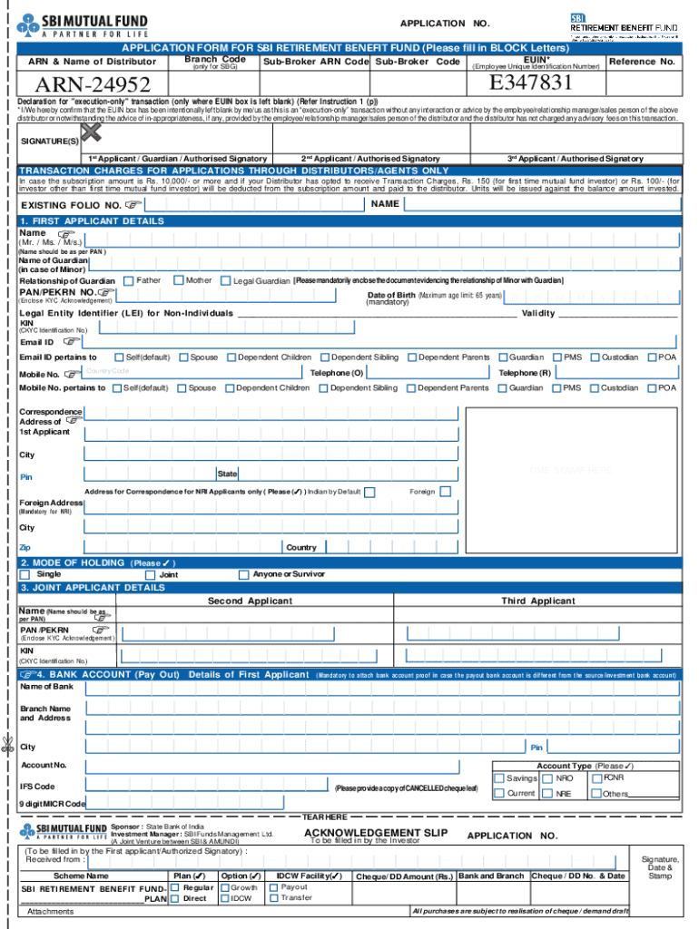 Fillable Online sbi mf retirement benefit fund application form ...