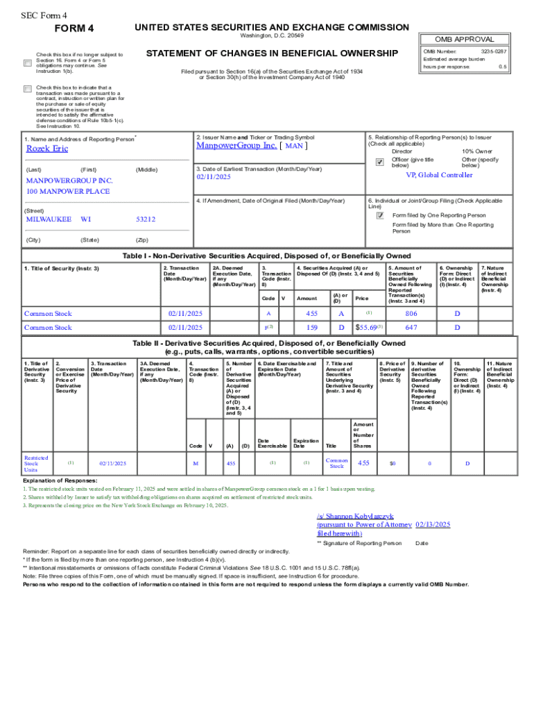Fillable Online Form 4 for Rozek Eric filed 02/13/2025. 4 filed 02/13 ...