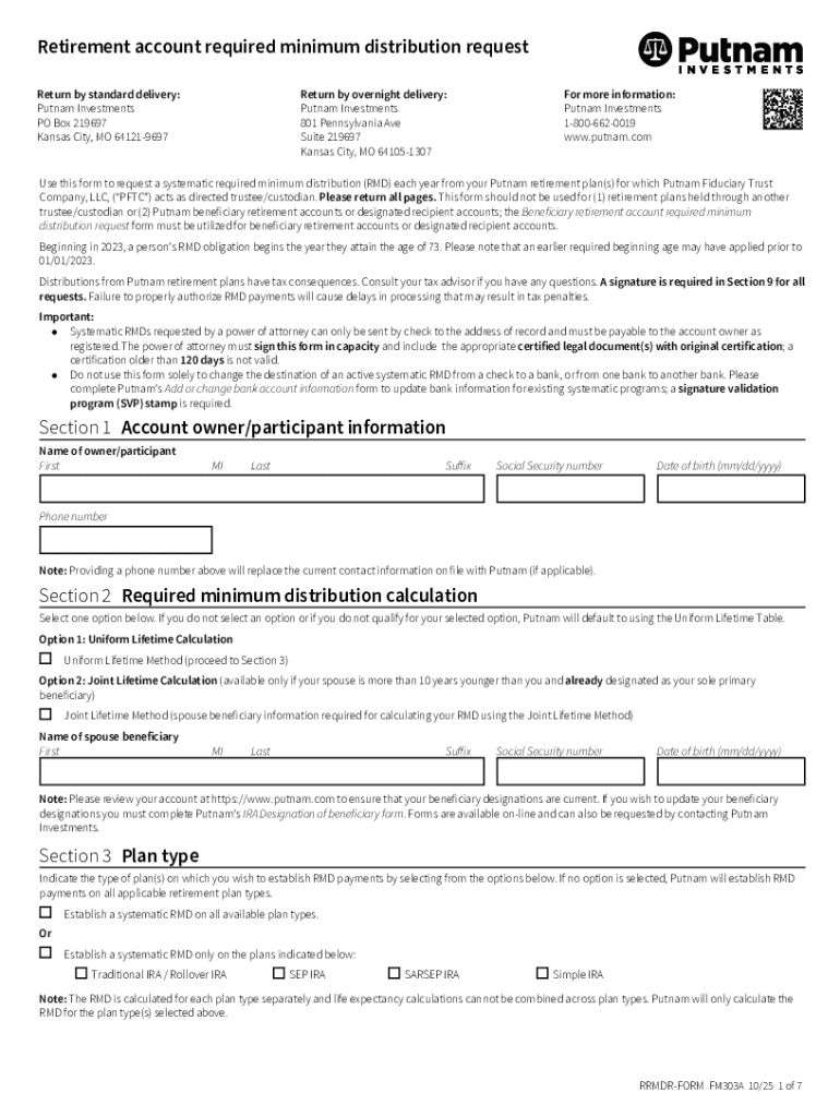 Fillable Online Putnam IRA Distribution Request form Fax Email Print - pdfFiller