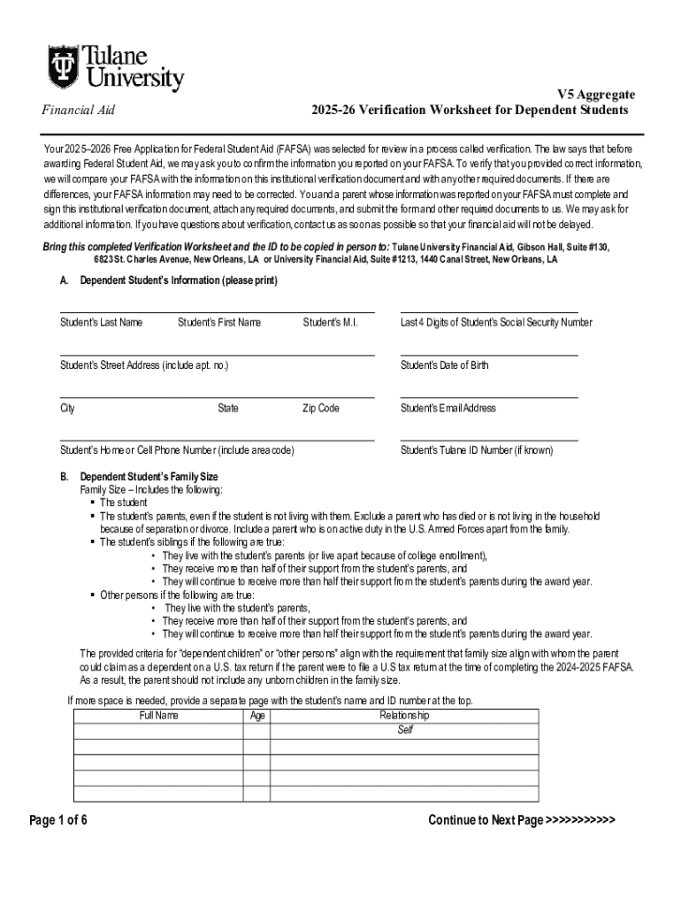 Fillable Online V5 Verification Worksheet 20252026 Fax Email Print ...