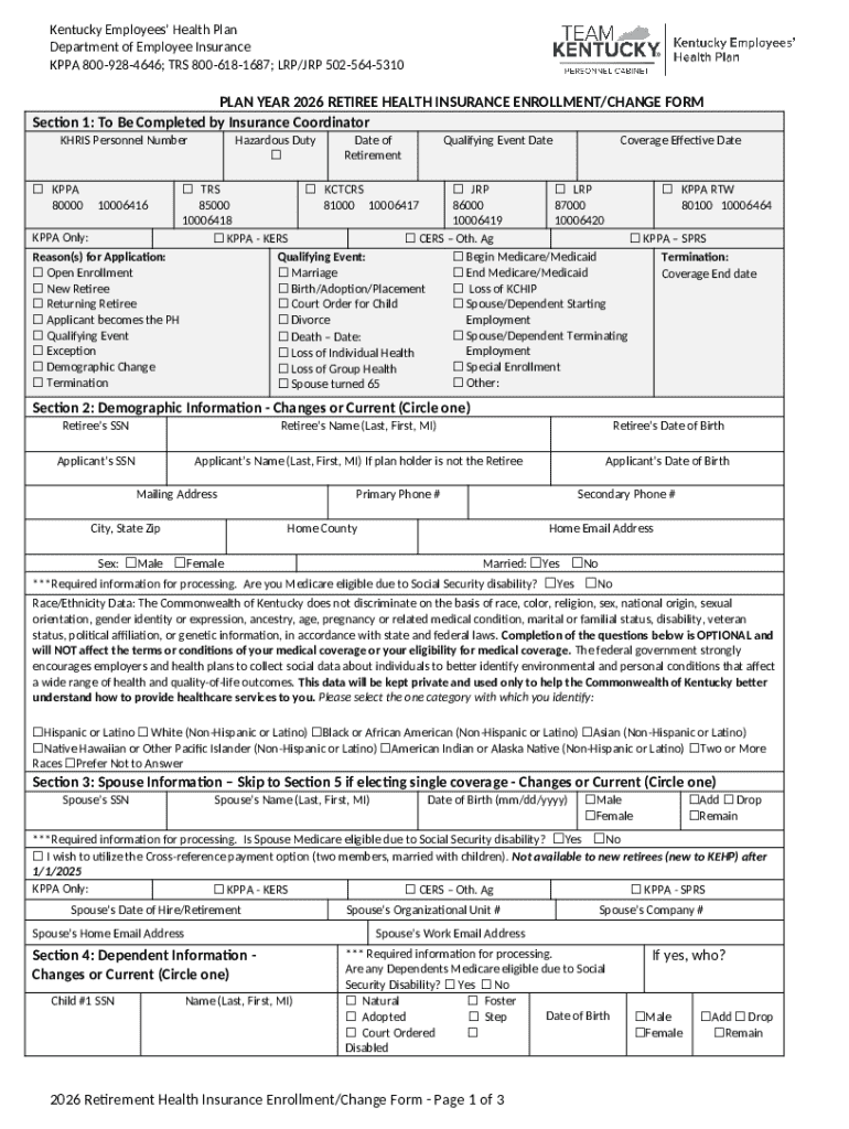 2026 Retiree Enrollment Change Doc Template | pdfFiller