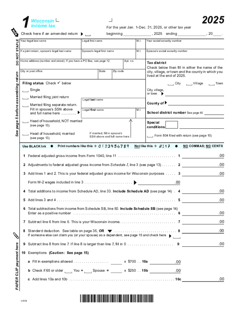 Fillable Online 2025 I-010 Form 1, Wisconsin income tax (fillable) Fax Email Print - pdfFiller