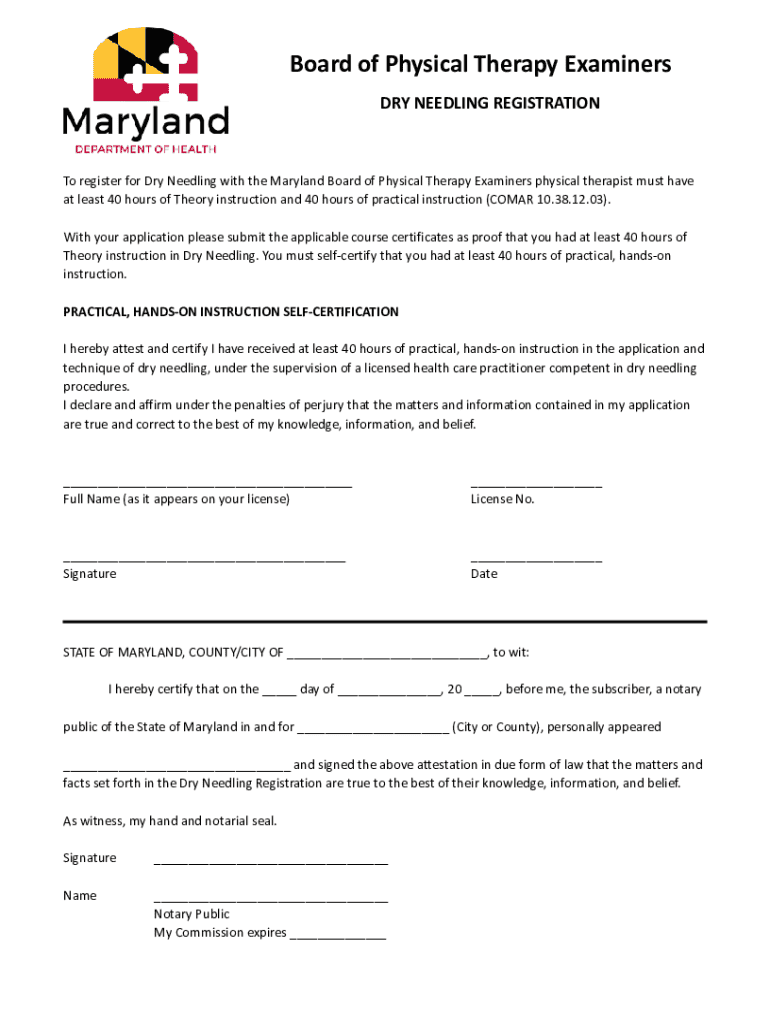 Fillable Online Dry Needling Self-Certification Form revised.docx Fax ...