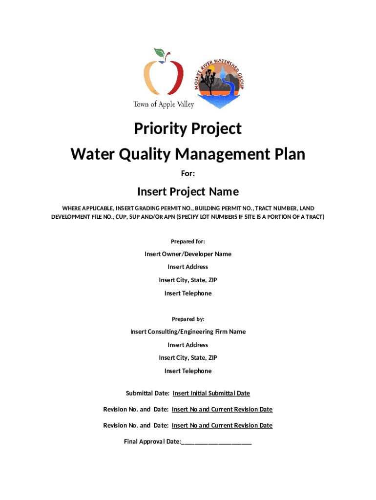 Water Quality Management Plan Template PDF Doc Template | pdfFiller