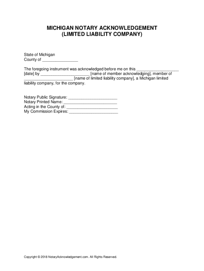 Fillable Online Michigan LLC Notary Acknowledgement Form Fax Email ...
