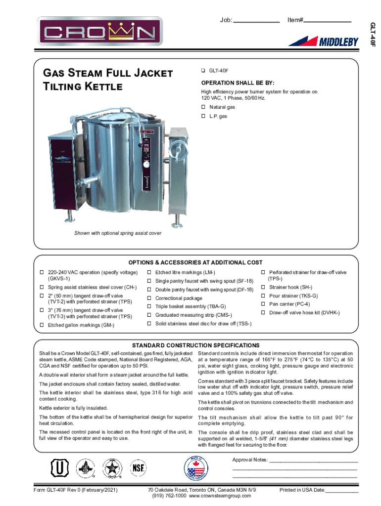 Fillable Online Floor-Mounted Tilt Steam Jacketed Kettle, 40 Gallon ...