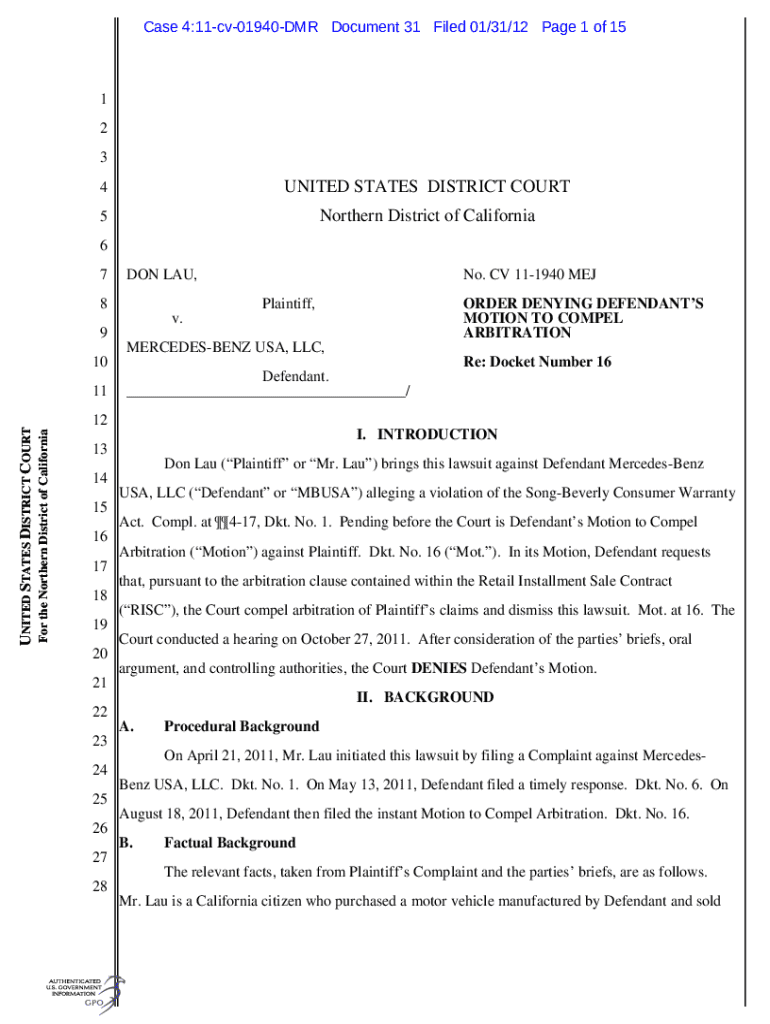 Fillable Online Case 4:11-cv-01940-DMR Document 31 Filed 01/31/12 Page ...