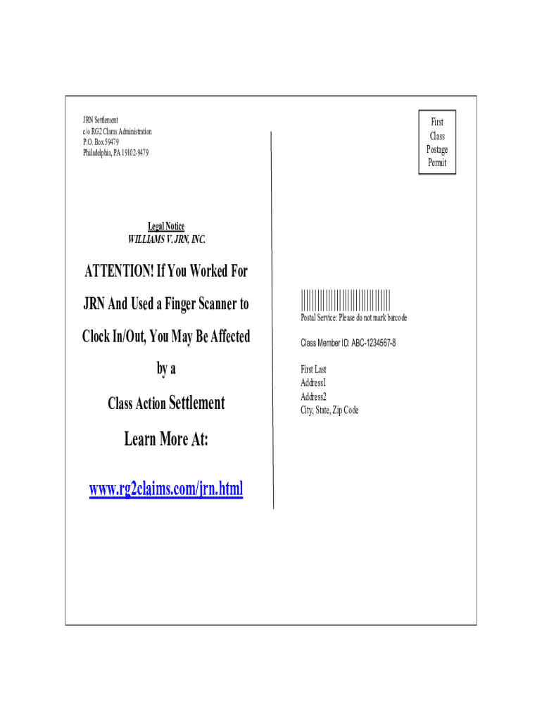 Fillable Online JRN BIPA Settlement CLAIM FORM D'Lisa Williams v ...