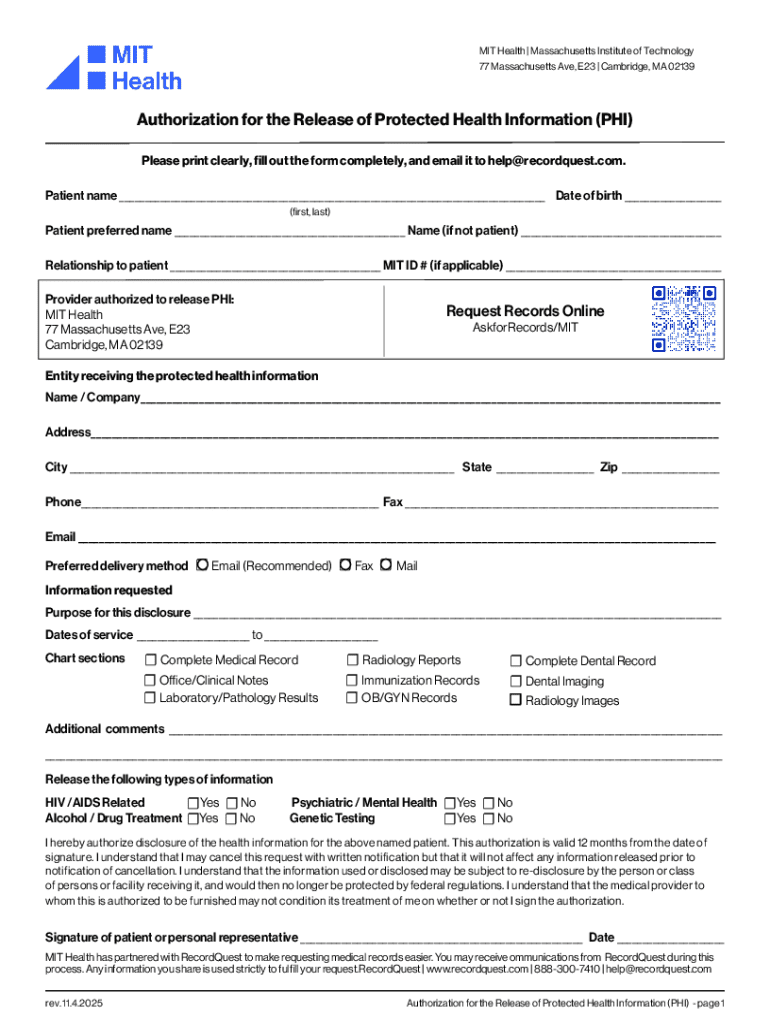 Fillable Online MITFormsHIPAAAuthorizationRedacted2025V3 - Forms Fax ...